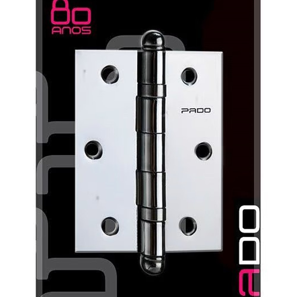 Dobradiça em Aço Pado Inox Polido Kit 3 Peças - Construmarques