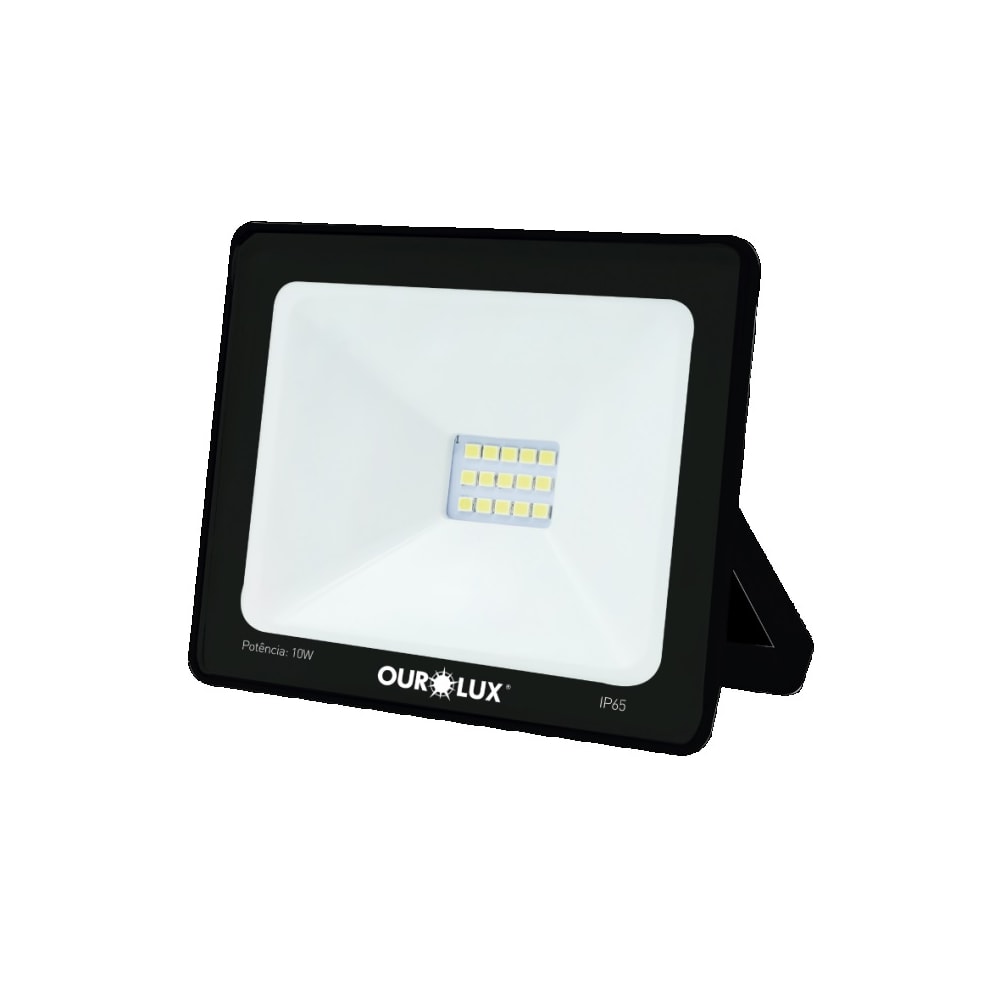 Refletor Led Ourolux Slim 10w Bivolt 6500k Preto - 03270 - construmarques