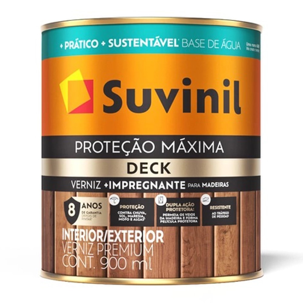 Verniz Suvinil Proteção Máxima Deck Acetinado Canela 0,9L - Construmarques